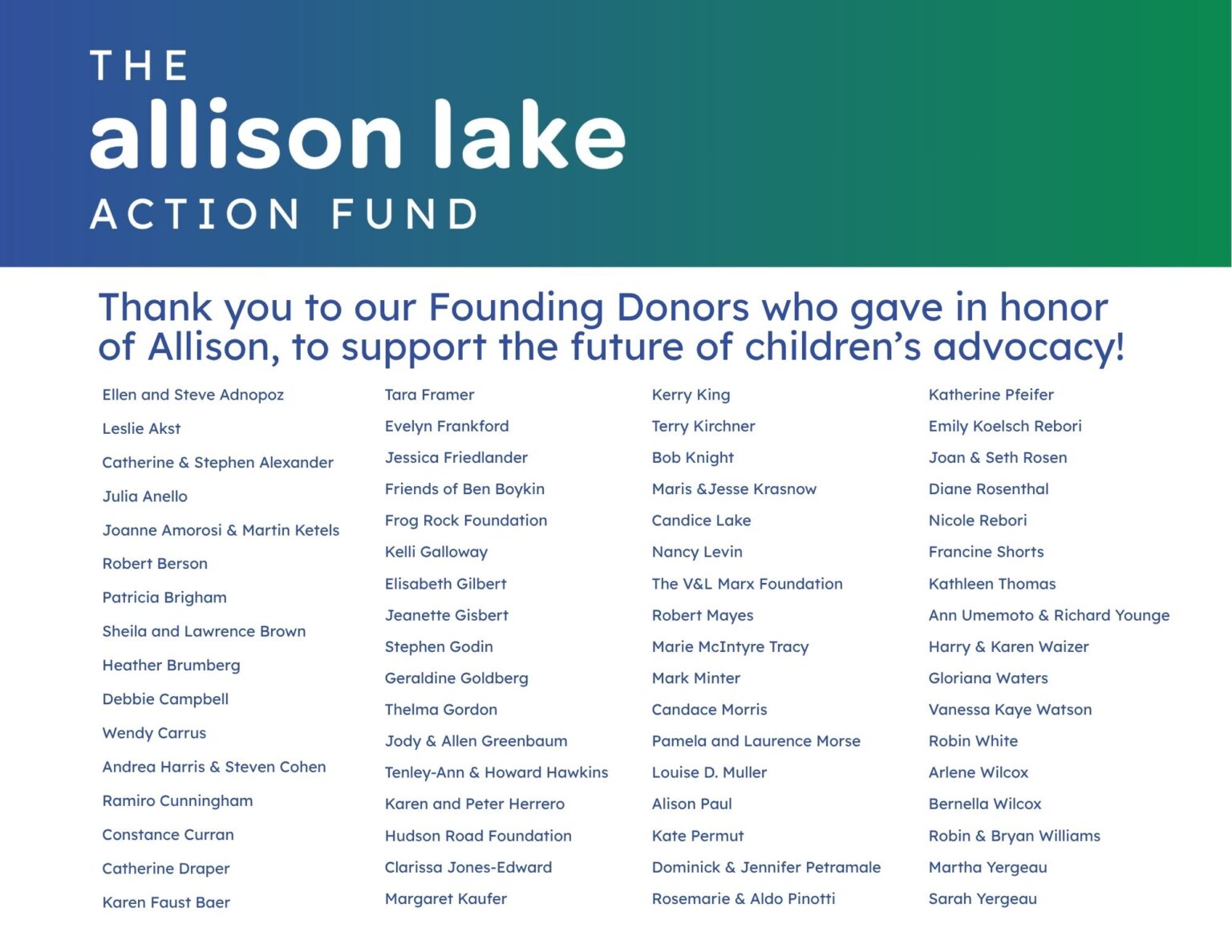 WCA Celebrated a Legacy of Impact: Allison Lake - wca4kids